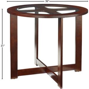 Roundhill Furniture Cylina Solid Wood Glass Top Round Dining Table with 4 Chairs