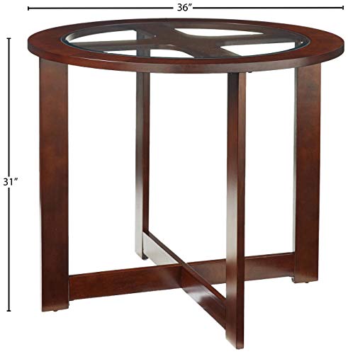 Roundhill Furniture Cylina Solid Wood Glass Top Round Dining Table with 4 Chairs