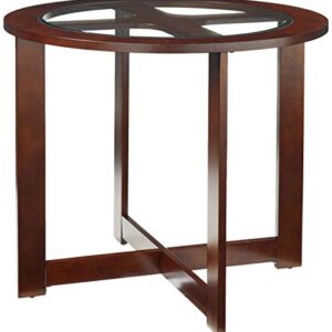 Roundhill Furniture Cylina Solid Wood Glass Top Round Dining Table with 4 Chairs