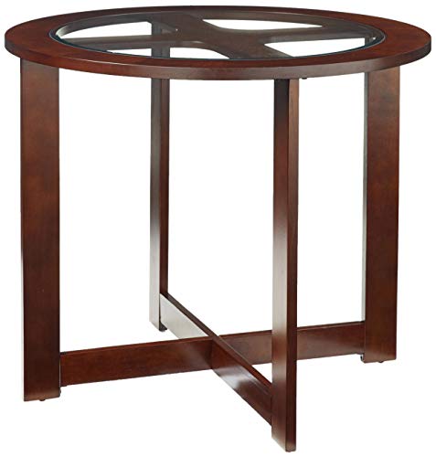 Roundhill Furniture Cylina Solid Wood Glass Top Round Dining Table with 4 Chairs