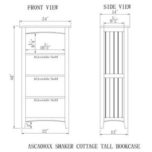 Alaterre Shaker Cottage Bookcase, Four Shelf, Ivory