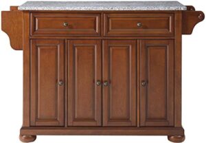 crosley furniture alexandria kitchen island with solid grey granite top, classic cherry