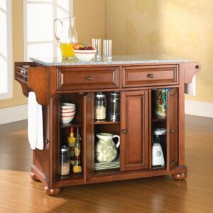 Crosley Furniture Alexandria Kitchen Island with Solid Grey Granite Top, Classic Cherry