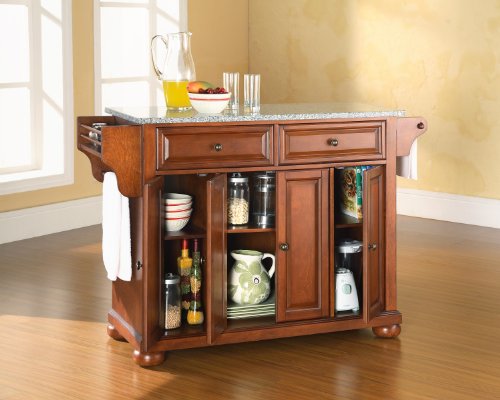 Crosley Furniture Alexandria Kitchen Island with Solid Grey Granite Top, Classic Cherry