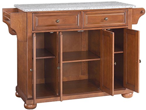 Crosley Furniture Alexandria Kitchen Island with Solid Grey Granite Top, Classic Cherry