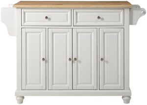 crosley furniture cambridge kitchen island with natural wood top - white