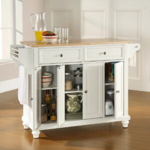 Crosley Furniture Cambridge Kitchen Island with Natural Wood Top - White