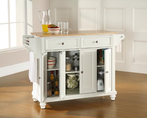 Crosley Furniture Cambridge Kitchen Island with Natural Wood Top - White