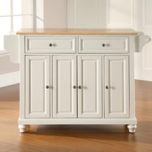 Crosley Furniture Cambridge Kitchen Island with Natural Wood Top - White