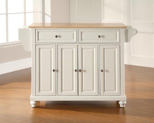 Crosley Furniture Cambridge Kitchen Island with Natural Wood Top - White