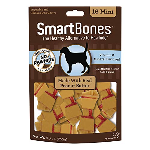 SmartBones Rawhide-Free Peanut Butter Mini Bones 16 Count (Pack of 1)