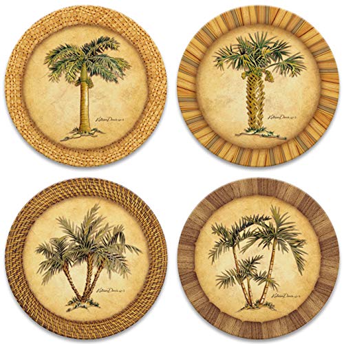 CoasterStone Absorbent Stone Drink Coasters, Palm Tree, Assortment, Beige, Brown, Green