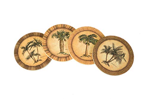 CoasterStone Absorbent Stone Drink Coasters, Palm Tree, Assortment, Beige, Brown, Green