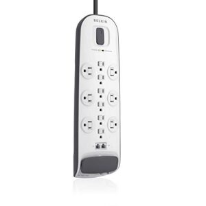 belkin power strip surge protector - 12 ac multiple outlets, ethernet & cable protection - 8 ft long extension cord for home, office, travel, computer desktop & charging brick - 4000 joules, white