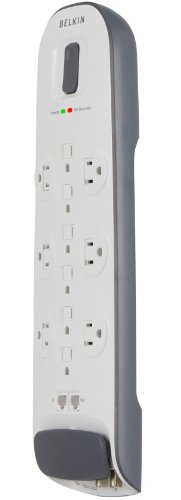 Belkin Power Strip Surge Protector - 12 AC Multiple Outlets, Ethernet & Cable Protection - 8 ft Long Extension Cord for Home, Office, Travel, Computer Desktop & Charging Brick - 4000 Joules, White