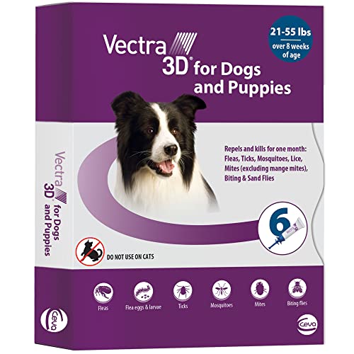 Vectra 3D for Dogs Flea, Tick & Mosquito Treatment & Prevention for Medium Dogs (21 – 55 lbs), 6 Month Supply