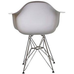 Modway Paris Mid-Century Modern Molded Plastic Dining Armchair with Steel Metal Base in White