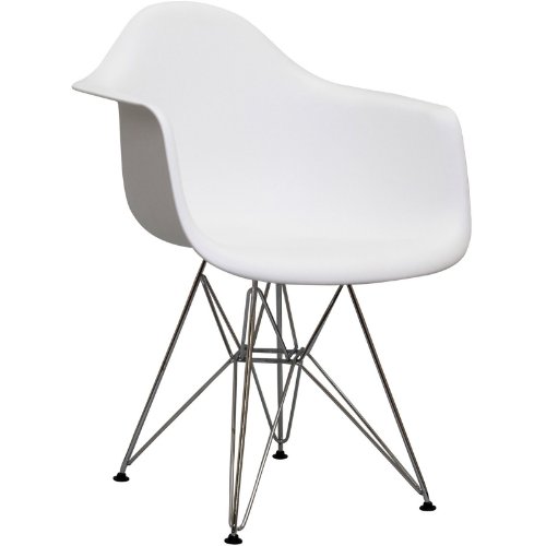 Modway Paris Mid-Century Modern Molded Plastic Dining Armchair with Steel Metal Base in White