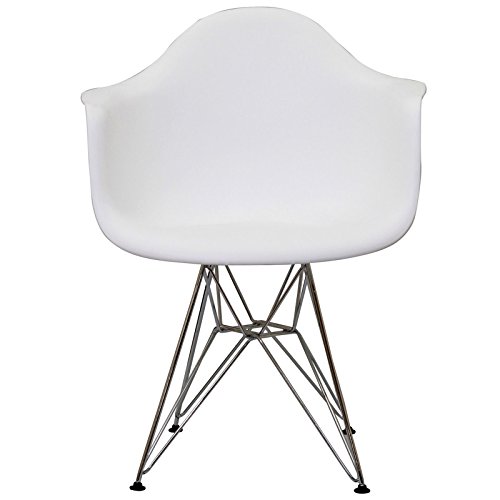 Modway Paris Mid-Century Modern Molded Plastic Dining Armchair with Steel Metal Base in White