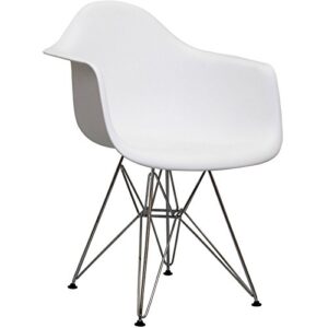 Modway Paris Mid-Century Modern Molded Plastic Dining Armchair with Steel Metal Base in White