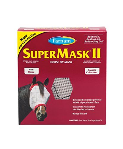 SuperMask II Fly Mask Without Ears for Average Size Horses, Full Face Coverage and Eye Protection from Insect Pests, Structured Classic Styling Mesh with Plush Trim, Horse Size