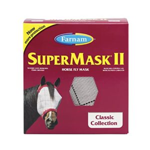 SuperMask II Fly Mask Without Ears for Average Size Horses, Full Face Coverage and Eye Protection from Insect Pests, Structured Classic Styling Mesh with Plush Trim, Horse Size