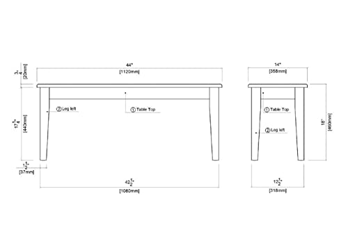 Boraam Shaker Bench, Oak 15 x 44 x 18