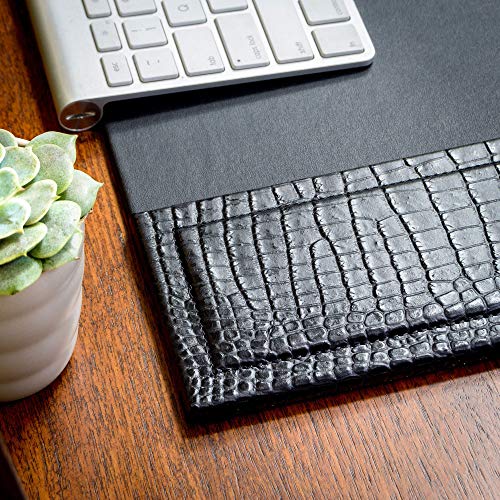 Dacasso Crocodile Embossed Leather Desk Set, 3pcs, Black