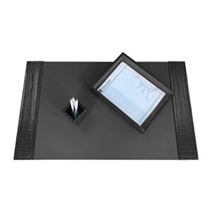 Dacasso Crocodile Embossed Leather Desk Set, 3pcs, Black