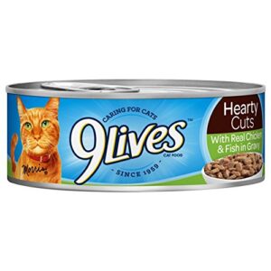 9lives hearty cuts with real chicken & fish in gravy wet cat food, 5.5 ounce cans (pack of 24)