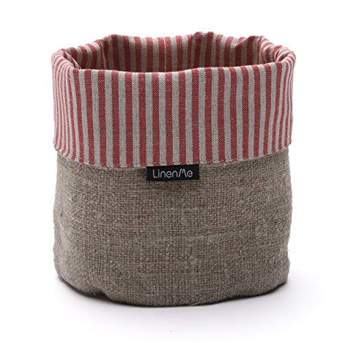 LinenMe Red Striped Linen Cotton Jazz Basket, Produced in Europe, 15 x 20cm