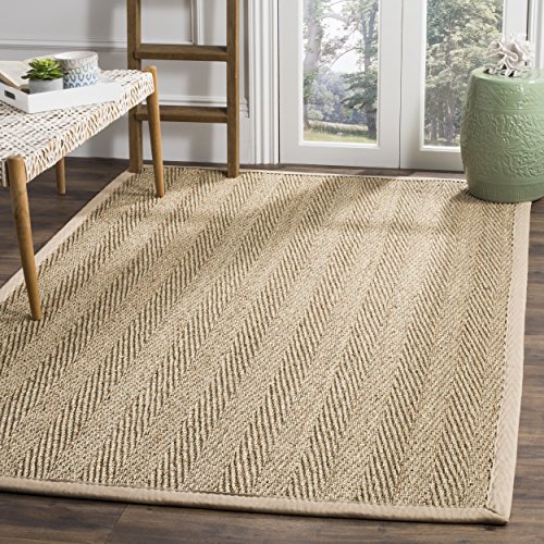 SAFAVIEH Natural Fiber Collection Accent Rug - 3' x 5', Natural & Beige, Border Herringbone Seagrass Design, Easy Care, Ideal for High Traffic Areas in Entryway, Living Room, Bedroom (NF115A)