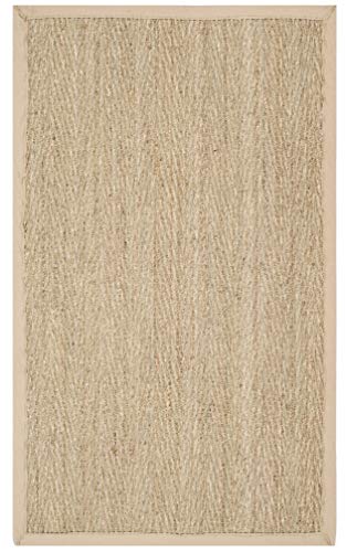 SAFAVIEH Natural Fiber Collection Accent Rug - 3' x 5', Natural & Beige, Border Herringbone Seagrass Design, Easy Care, Ideal for High Traffic Areas in Entryway, Living Room, Bedroom (NF115A)