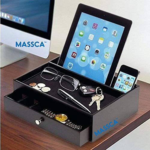 Massca Wood Phone Docking Station -Nightstand Organizer for Men - Multi-Device Valet Tray for Men - Nightstand Drawer Organizer Great for Your Wallet, Keys, Phones & Other Electronic Devices