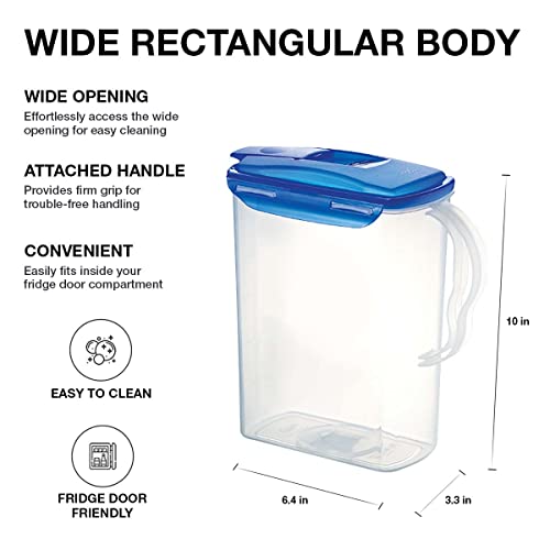 LocknLock Aqua Fridge Door Water Jug with Handle BPA Free Plastic Pitcher with Flip Top Lid Perfect for Making Teas and Juices, 3 Quarts, Blue