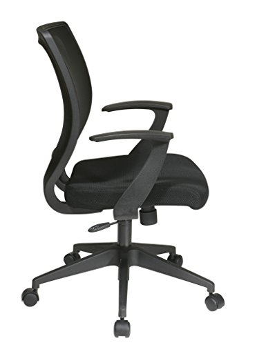 Office Star EM Series Screen Back Office Computer Task Chair with Lumbar Support and Designer T Arms, Black Fabric