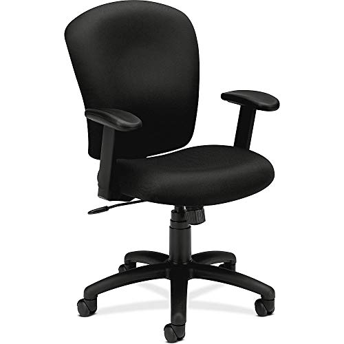 HON HVL220.VA10 Mid Back Task Chair - Fabric Computer Chair with Arms for Office Desk, Black (HVL220)