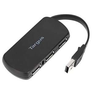 targus 4-port usb 2.0 hub with sleek and travel friendly, black (ach114us)