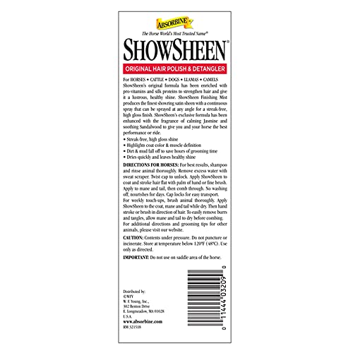 Absorbine ShowSheen Finishing Mist, Streak-Free Shine for Horses, Dogs, Livestock, 15oz