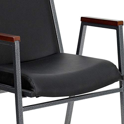 Flash Furniture HERCULES Series Heavy Duty Black Vinyl Stack Chair with Arms and Ganging Bracket