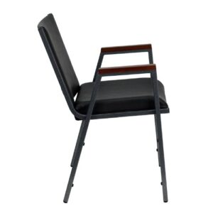 Flash Furniture HERCULES Series Heavy Duty Black Vinyl Stack Chair with Arms and Ganging Bracket