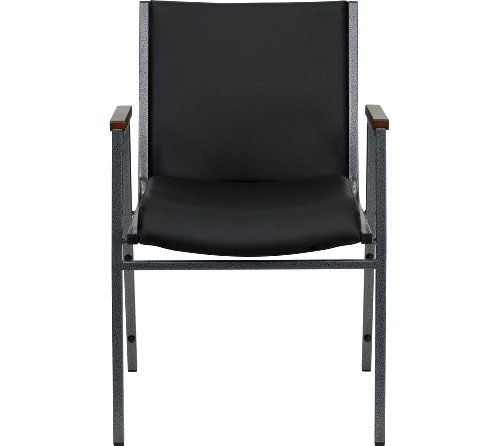 Flash Furniture HERCULES Series Heavy Duty Black Vinyl Stack Chair with Arms and Ganging Bracket