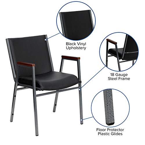 Flash Furniture HERCULES Series Heavy Duty Black Vinyl Stack Chair with Arms and Ganging Bracket