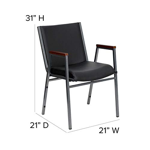 Flash Furniture HERCULES Series Heavy Duty Black Vinyl Stack Chair with Arms and Ganging Bracket