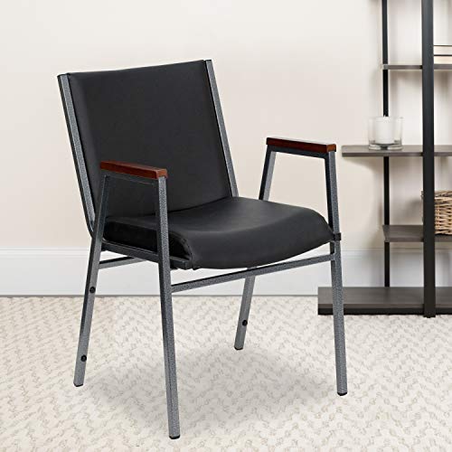 Flash Furniture HERCULES Series Heavy Duty Black Vinyl Stack Chair with Arms and Ganging Bracket