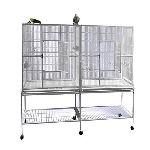 A&E Cage Co. 6421 White Double Flight Cage with Divider, Large/64" x 21"