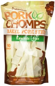 pork chomps baked pork skin dog chews, 4-inch strips, 10oz bag