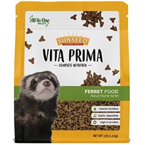 sunseed vita prima ferret food - dry food for ferrets - vitamin-fortified with essential nutrients - supports healthy digestion and healthy teeth, 3 lb