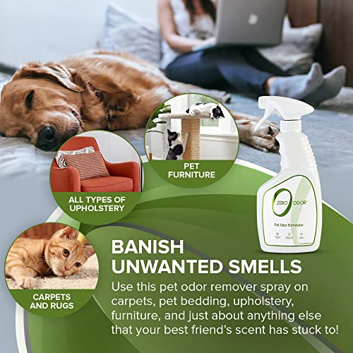 Zero Odor - Pet Odor Eliminator - Permanently Eliminate Air & Surface Odors – Patented Molecular Technology Best For Carpet, Furniture, Pet Beds - Smell Great Again (Over 400 Sprays Per Bottle)