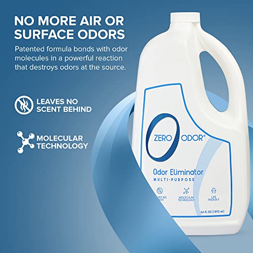 Zero Odor – Multi-Purpose Odor Eliminator - Eliminate Air & Surface Odor – Patented Technology Best for Bathroom, Kitchen, Fabrics, Closet- Smell Great Again, 64oz Refill, 2-Pack